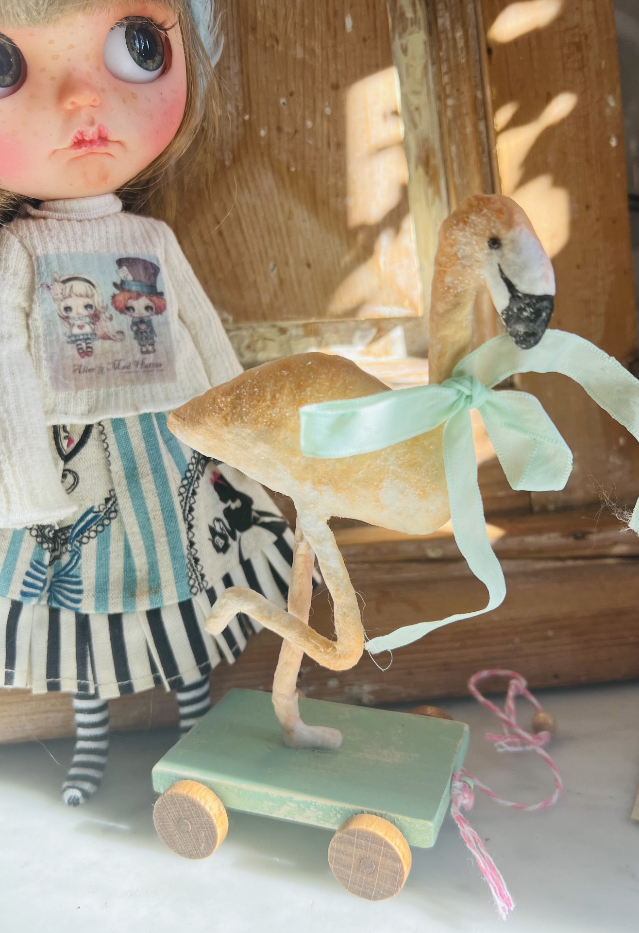 FLAMINGO Pull-toy - ooak by Ilaria Giostrella | Earth Angels Studios